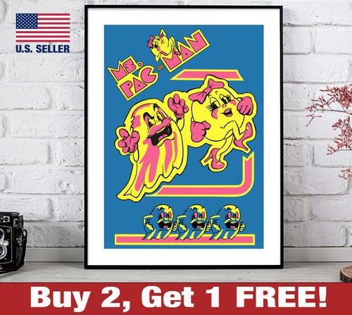Ms. Pac-Man Poster 18" x 24" Print Game Room Retro 80s Wall Art Pacman ...