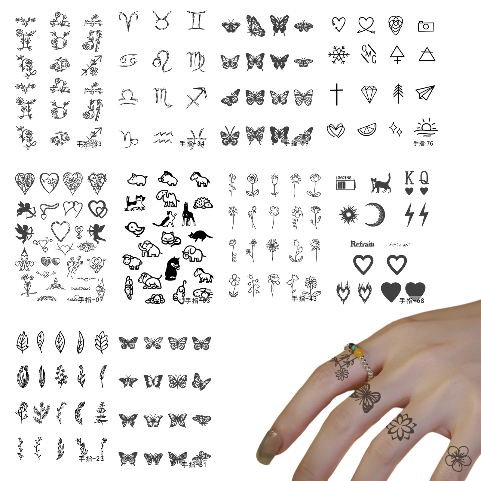 Assorted Patterns Mini DIY Finger Stickers Temporary Tattoo Cute | eBay