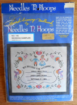 NEW Vintage Needles 'n Hoops Stamped Embroidery Kit "Wedding Sampler ...