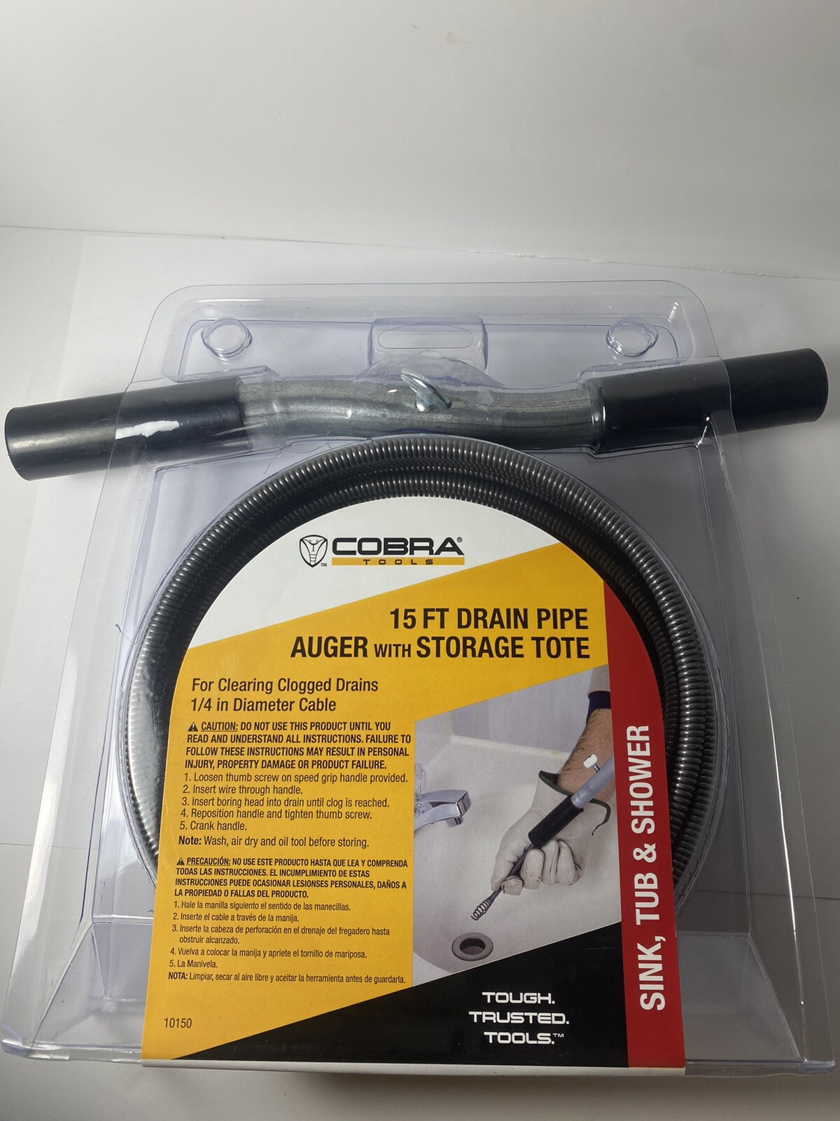 Cobra tools 1/4" X 15' Wire Drain Auger Plumber's Snake Free Shipping ...