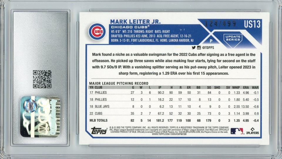 2023 Topps Update Mark Leiter US13 Green Foil Board CGC Graded 8 Near ...