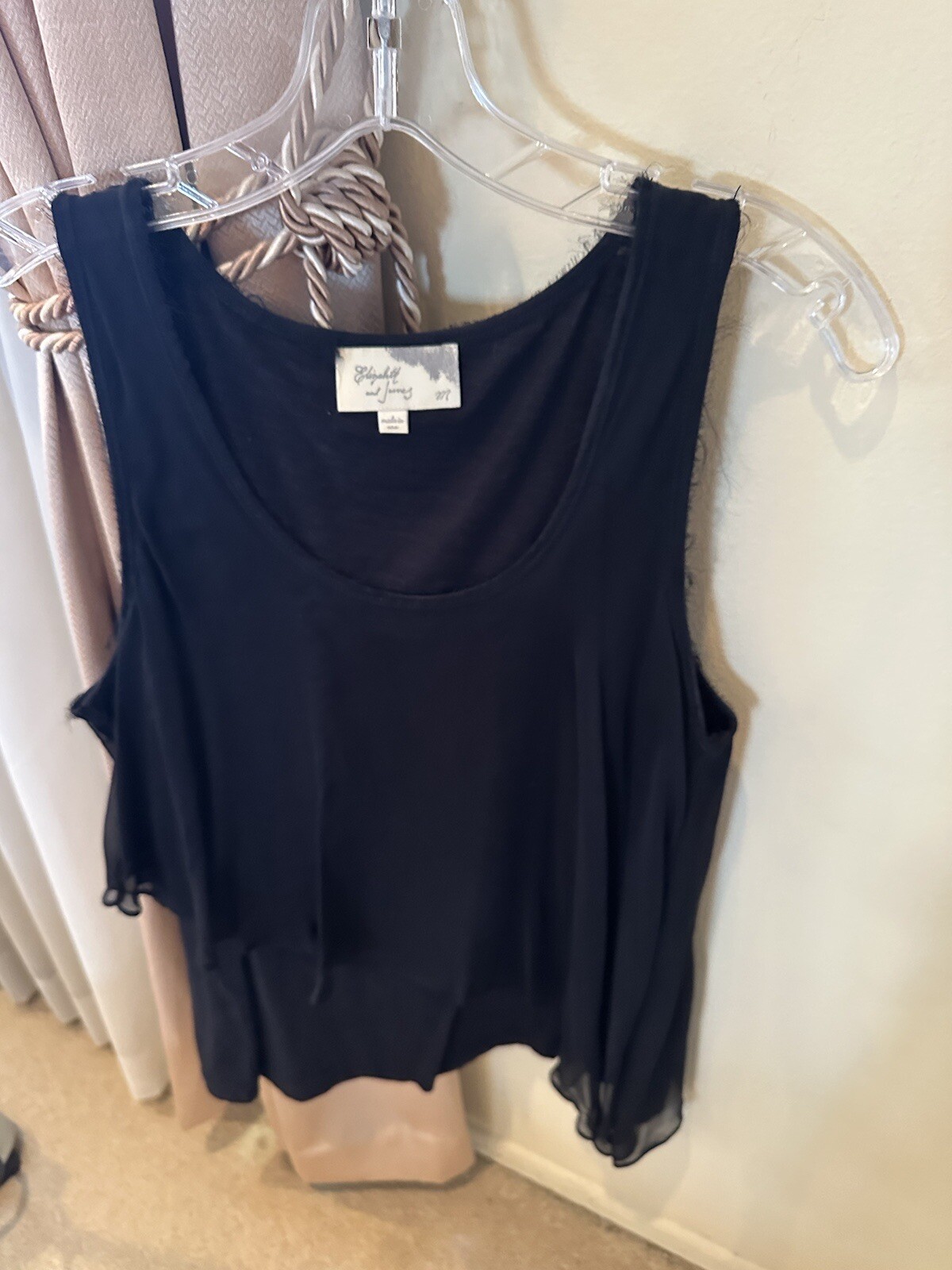 Elizabeth And James Black Sheer Overlay Flowy Loose T… - Gem