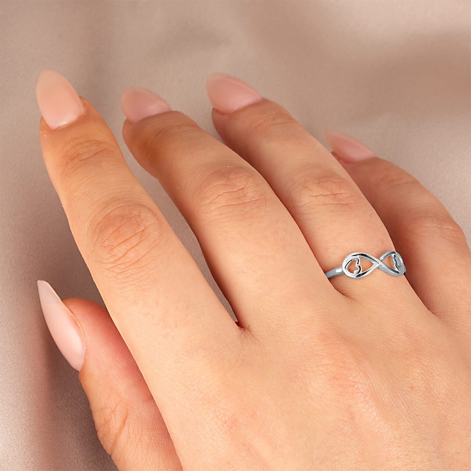 .925 Sterling Silver Infinity Double Heart Love Ring | eBay
