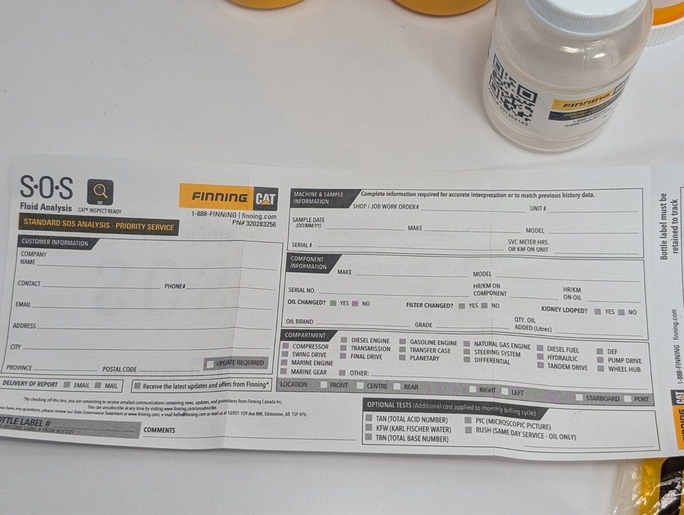 Lot of 5X Finning Cat SOS Fluid Analysis Sample Jar Kits PN 320283256 ...