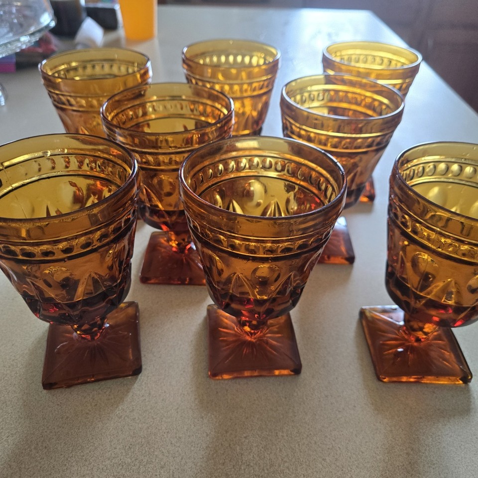 Set of 8 Indiana Glass Vintage Amber Water Goblet | eBay
