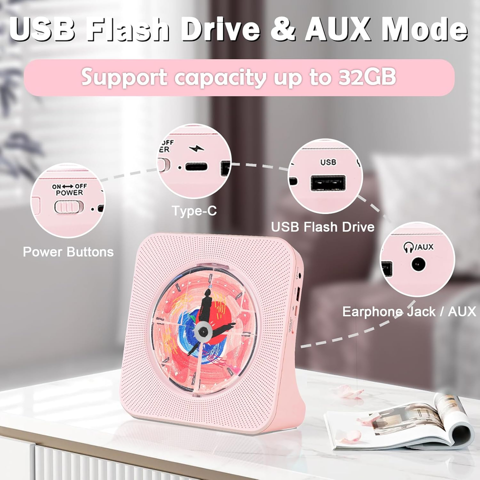 Portable Bluetooth CD Player Timer, Desktop Cd-Player Built-In Dual ...