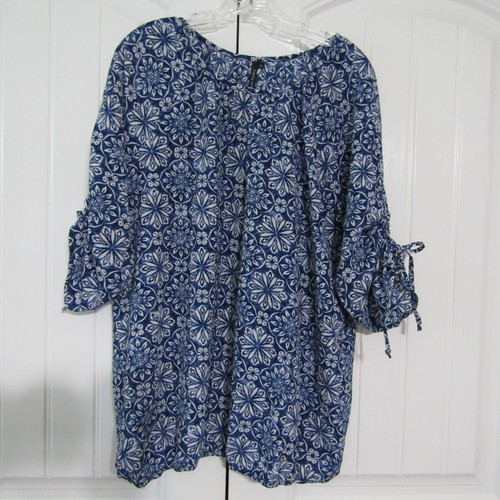 Cathy Woman Blouse Top Womens Plus size 1X Blue 3/4 sleeve Blouson ...