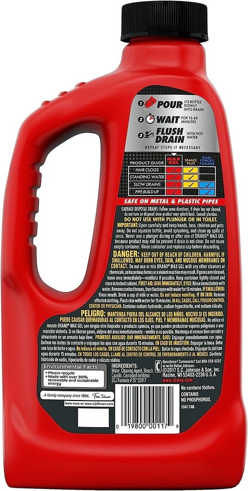 Drano Max Gel Pro Strength Liquid Clog Remover 32oz / 946ml NEW ...