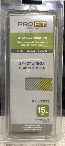 (1000 Pack) ProFIT 33 Degree 304 STAINLESS STEEL Finish Nail 2-1/2” 15 ...
