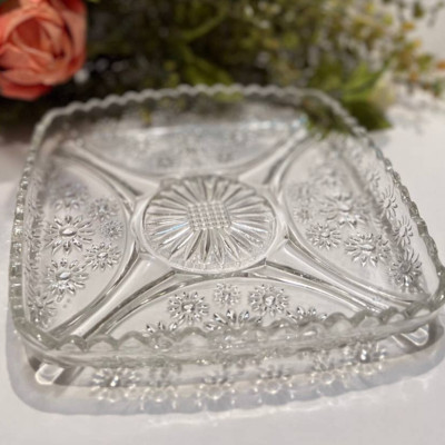 Crystal Square Plate with Floral Design | eBay