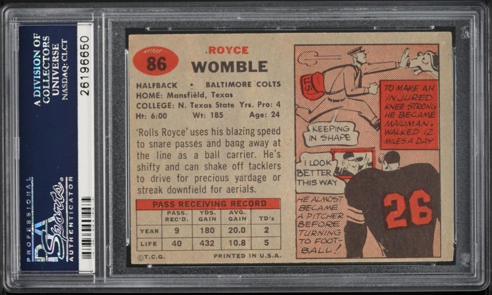 1957 Topps FB Card # 86 Royce Womble Baltimore Colts PSA 7 NRMT | eBay