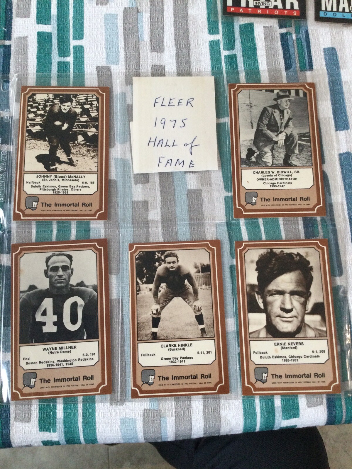 1975 Football Hall Of Fame Fleer Immortal Roll Ernie Nevers #19 And 4 ...