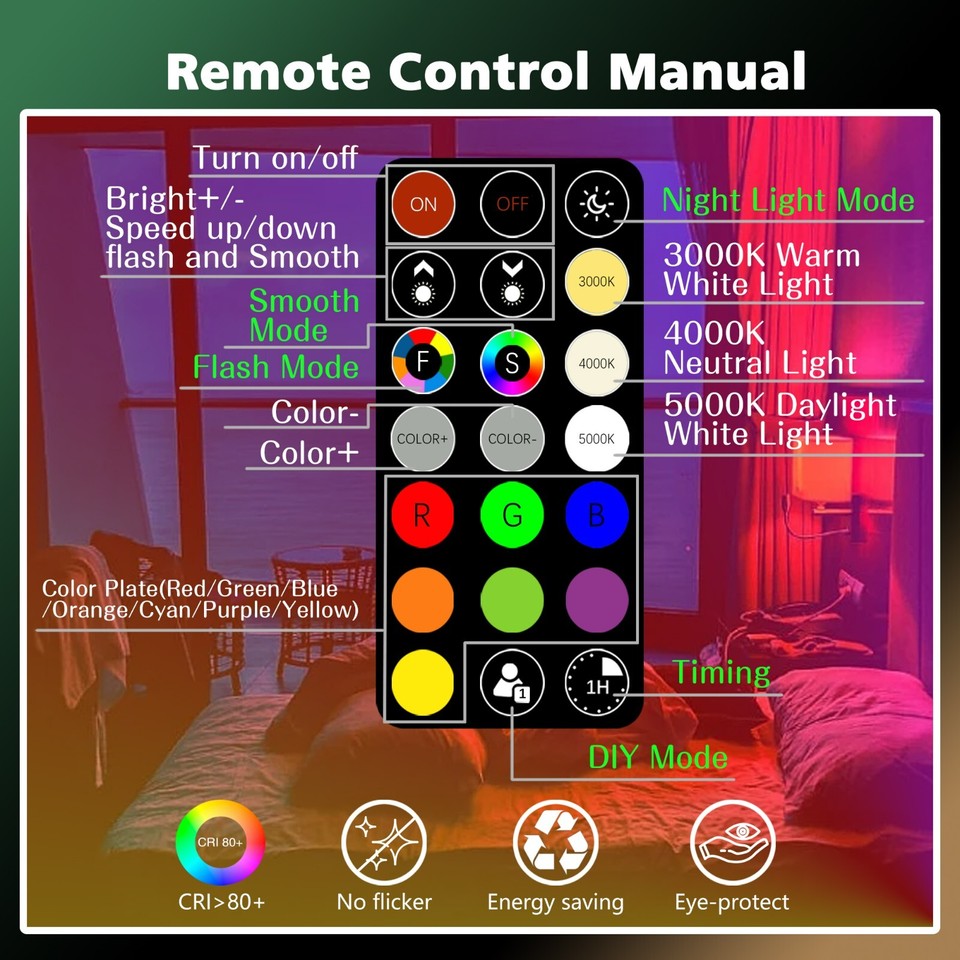 MR16 LED Bulb Color Changing Light Bulbs with Remote Control Dimmable ...