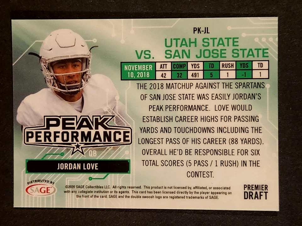Jordan Love 2020 Sage Hit Peak Performance Silver Holo Rookie RC ~ FREE ...