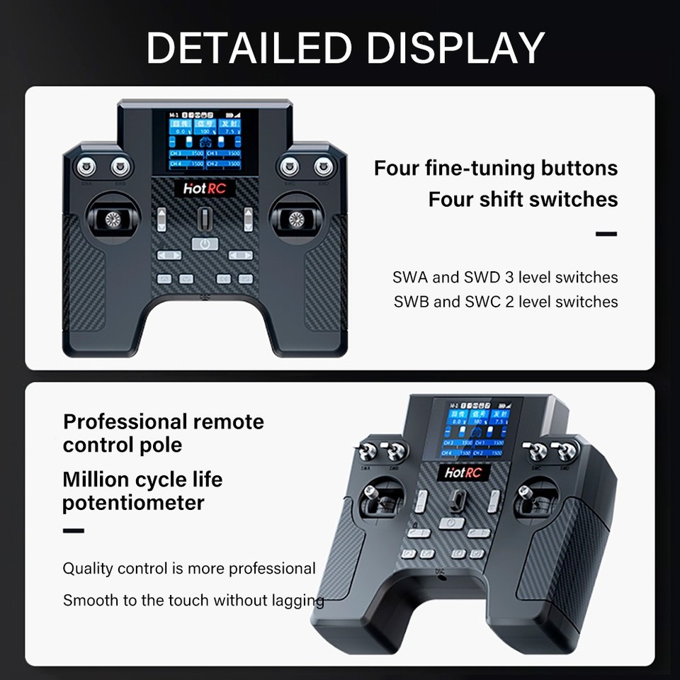 HOTRC HT-8A 8CH Transmitter Controller +F-08AT Receiver For RC Aircraft ...