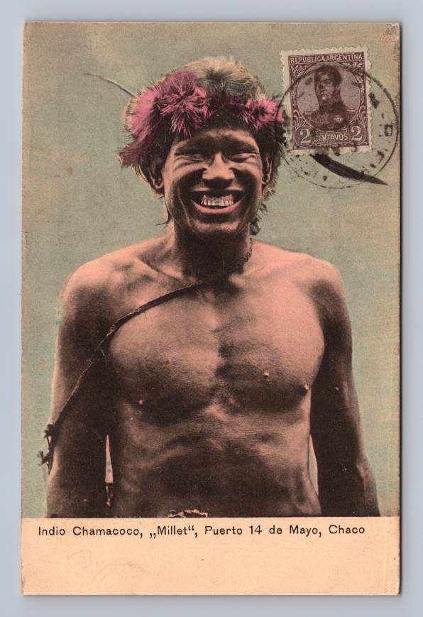 Smiling Chamacoco Indian Man ~ Antique Hand Colored Ethnographic ...