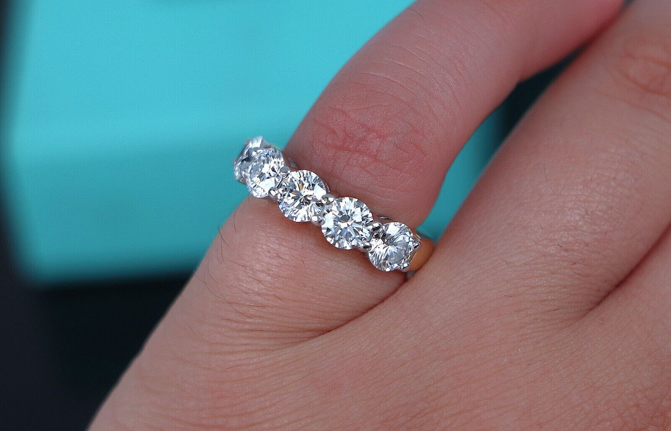 2.81ct F VVS1 Tiffany & Co 18k Yellow Gold Platinum 5 Round Diamond Wedding Band | eBay
