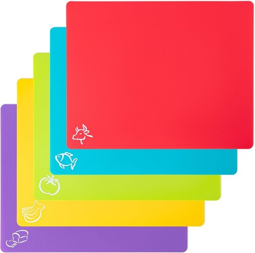 5 Pieces Flexible Plastic Cutting Board Mats with Food Icons,NonSlip ...