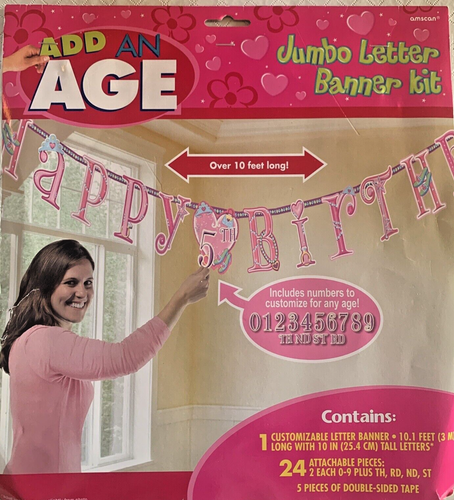 Pink Princess Add an Age Birthday Party Jumbo Letter Banner Kit ...