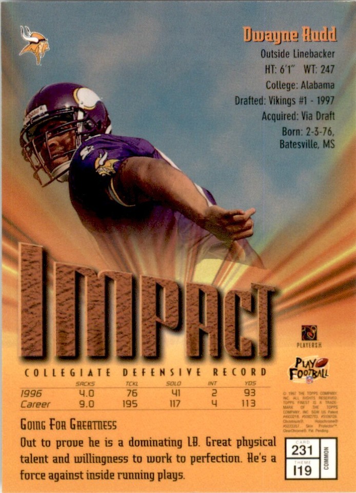 1997 Topps Finest w/ protector Dwayne Rudd Rookie . #231 | eBay