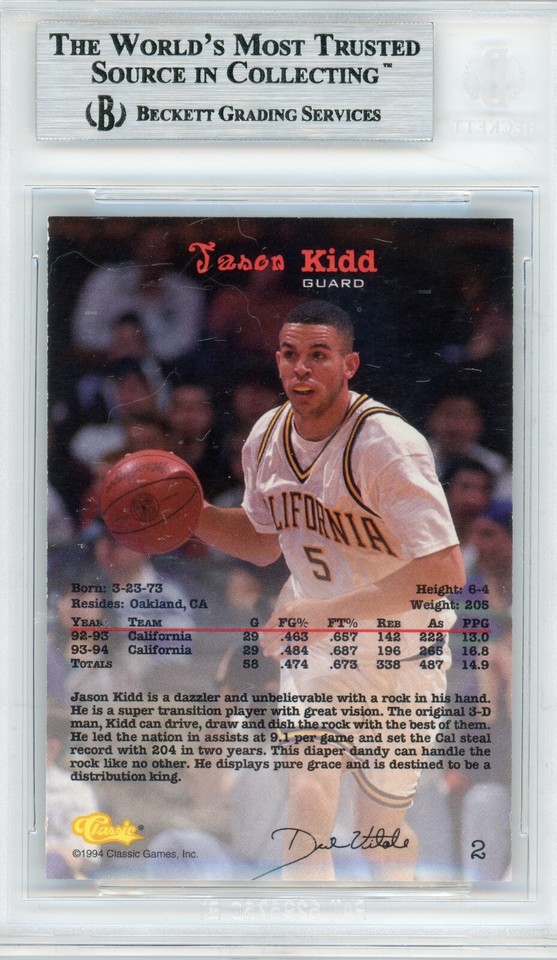 1994 CLASSIC GOLD #2 JASON KIDD ROOKIE CARD BGS 8.5 | eBay