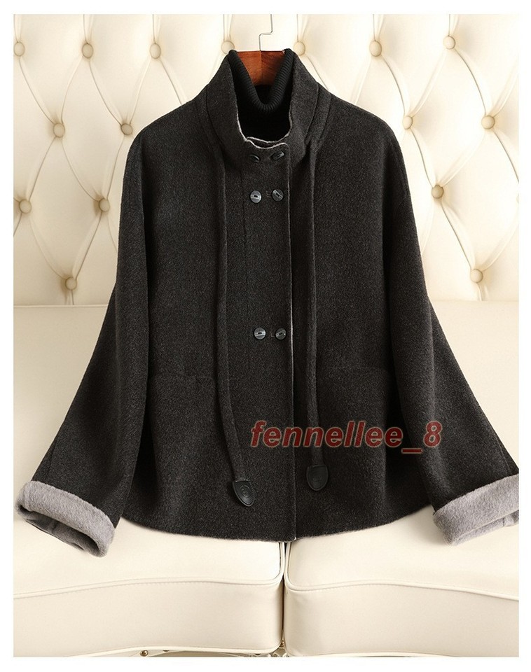 Womens Stand Collar Double Sided 100% Wool Short Coat Jacket Autumn ...