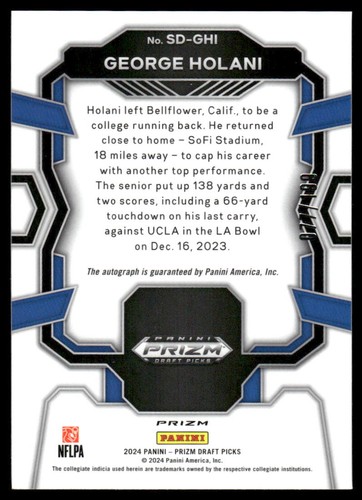 2024 Panini Prizm Draft Picks #SD-GHI George Holani Signing Day Red ...