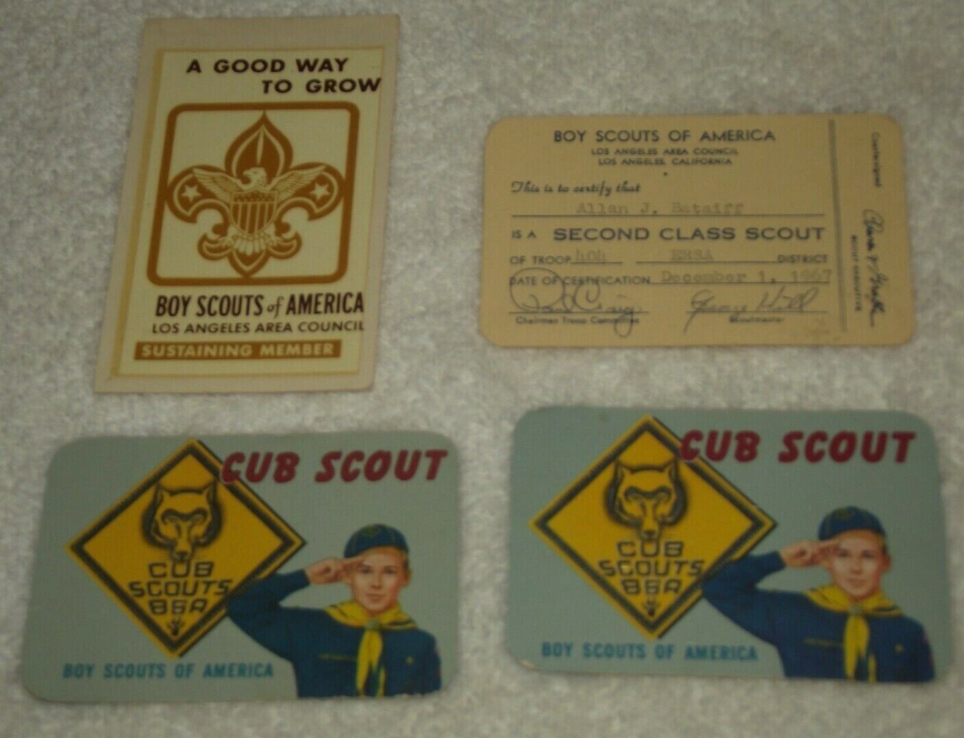 3 BSA 1965 - 67 Cub Scouts & Boy Scouts ID Cards + 1 BSA Los Angeles ...