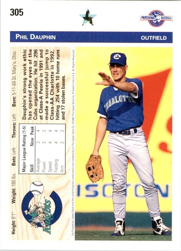 1992 Upper Deck Minors Phil Dauphin Charlotte Knights #305 Baseball ...