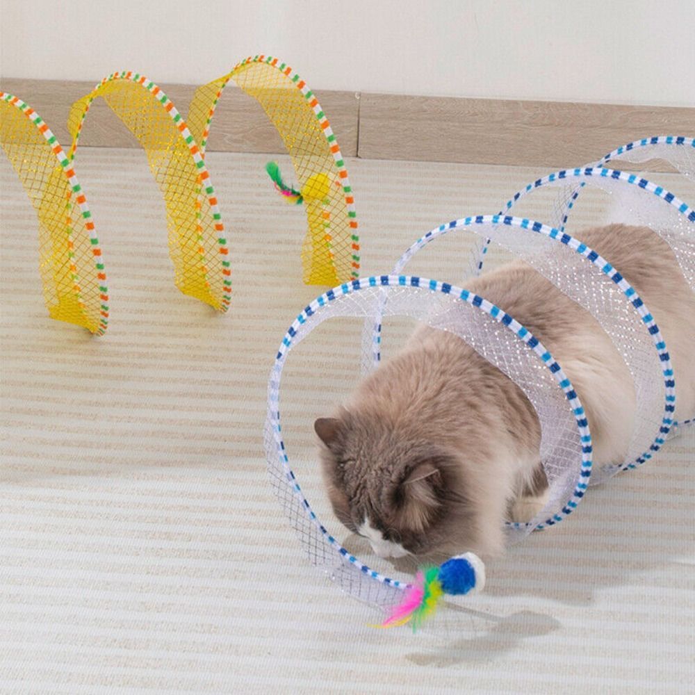Stretchable Cat Coil Tunnel Toys Foldable Pet Interactive Toy Coil ...