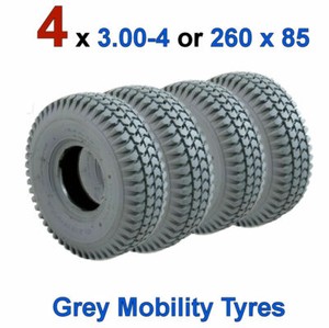 4 x 3.00-4 or 260 x 85 Grey Mobility Scooter Tyres 300x4 Blocked Tread ...