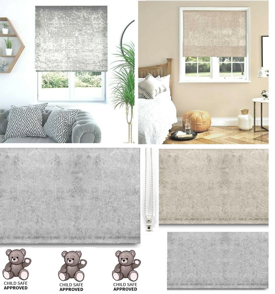 CRUSHED VELVET ROLLER BLIND BLINDS WITH EASY FITTING TRIMABLE SOFT ...