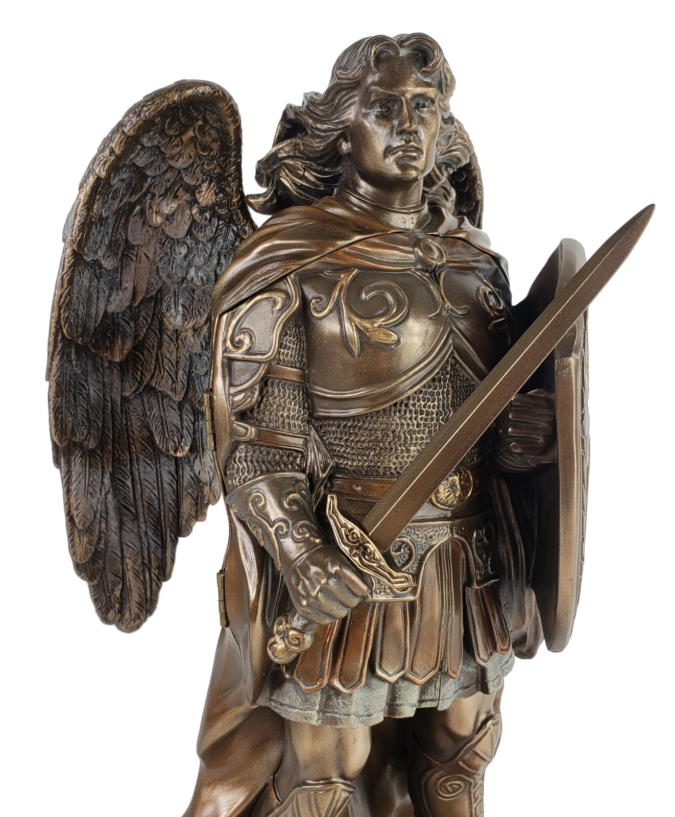 11" Saint Michael ARCHANGEL TRIPTYCH Statue W/ Sword Shield Bronze ...