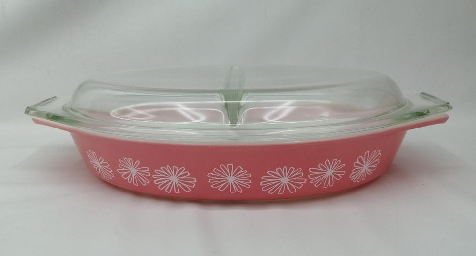 PYREX Pink Daisy Pattern Divided Casserole with Glass Lid | eBay