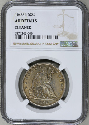1860-S Silver 50c NGC AU Details Cleaned Seated Liberty Half Dollar 50c ...