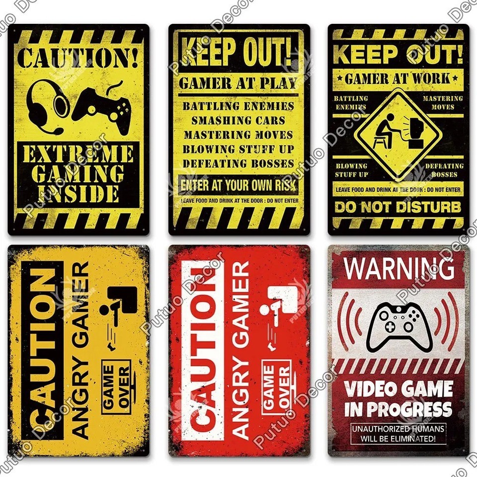 Caution Extreme Gaming Inside Metal Tin Sign Gamer Room Door Warning ...