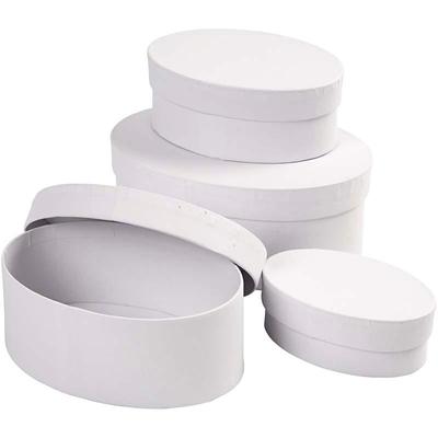 4 x Oval Shaped Boxes 10cm - 16cm Craft Storage White Cardboard Create ...
