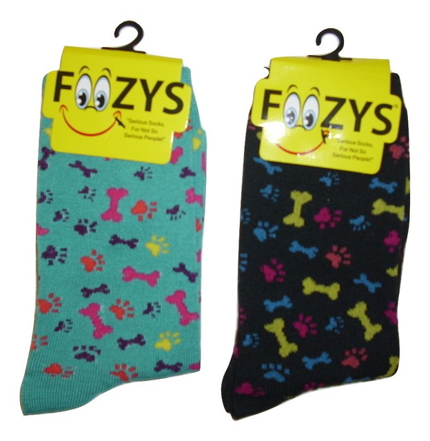 2 Pairs Foozy Paw Print Dog Bone Print Foozys Novelty Fun Socks Womens ...