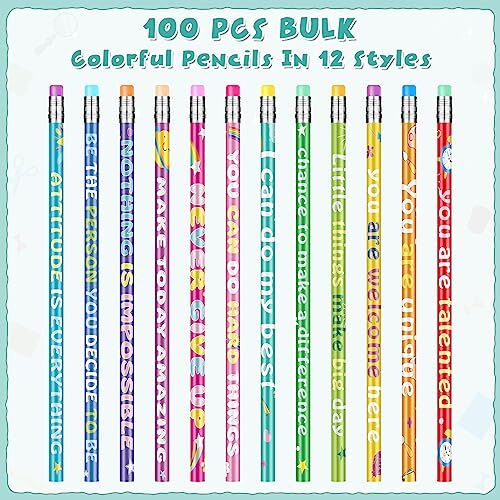 100 Pcs Motivational Pencils Bulk Inspirational 1 Count (Pack of 100 ...