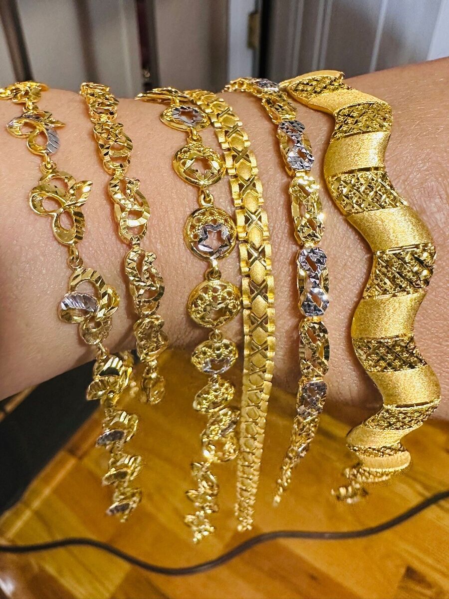 22CT 22K 916 Solid Gold Ribbon Flower Two tone Bracelet fits 22CT 22K 916 Solid Gold Ribbon Flower Two tone Bracelet fits