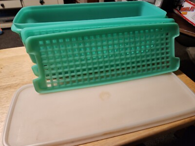 Tupperware Celery Vegetable Crisper Bread Keeper Jade Green Vintage ...