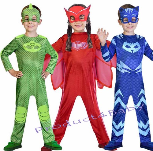 Boys Girl Kids Superhero PJ Masks Costume Cape Mask Owlette Catboy ...
