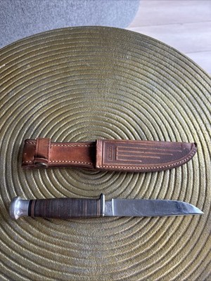 Vintage Case Fixed Blade Hunting Knife W/ Stacked Leather Handle ...