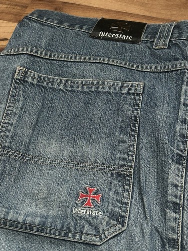 Y2K Vintage 90s Interstate Jeans Iron Cross 42x33 | eBay