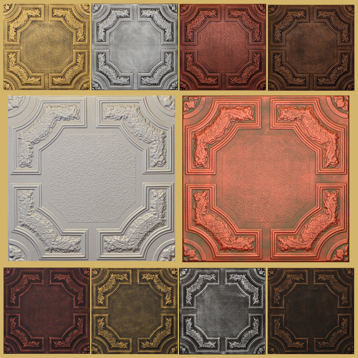 GLUE UP R28A Caracas 20x20 TIN LOOK FAUX CEILING TILES DIFFERENT COLORS ...