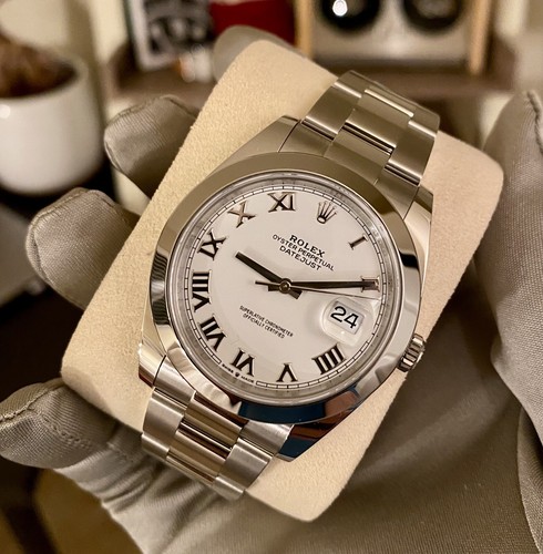 Unworn Rolex Datejust 41mm 126300 White Roman Oyster Bracelet Smooth ...