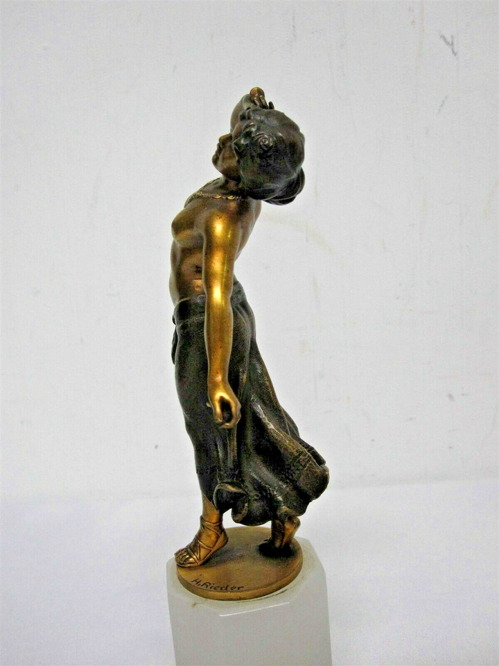 HANS RIEDER BRONZE ART DECO NUDE WOMAN FIGURINE on MARBLE BASE ~ 8 1/4 ...