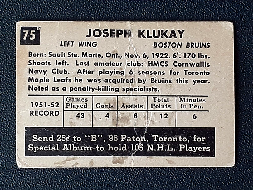 JOE KLUKAY 1952-53 PARKHURST 52-53 NO 75 VG+ 41629 | eBay