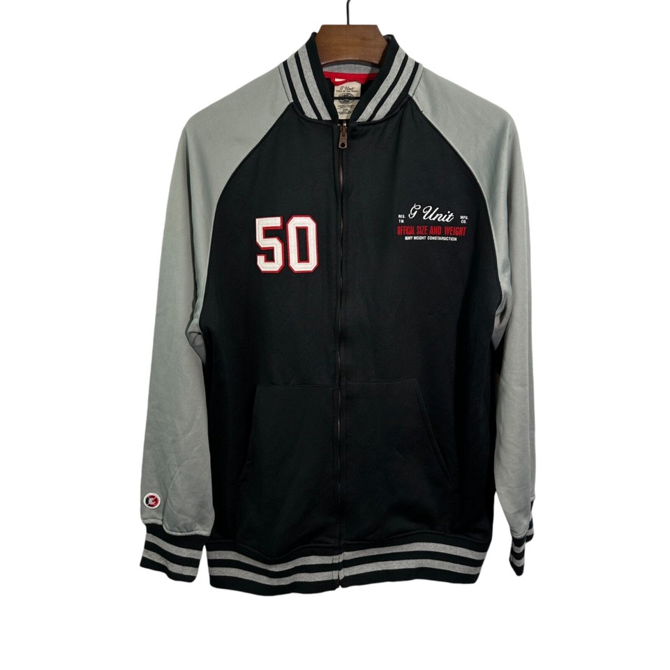 G Unit Vintage Black Gray Spell Out 50 Cent Full Zip Varsity Jacket Hip ...