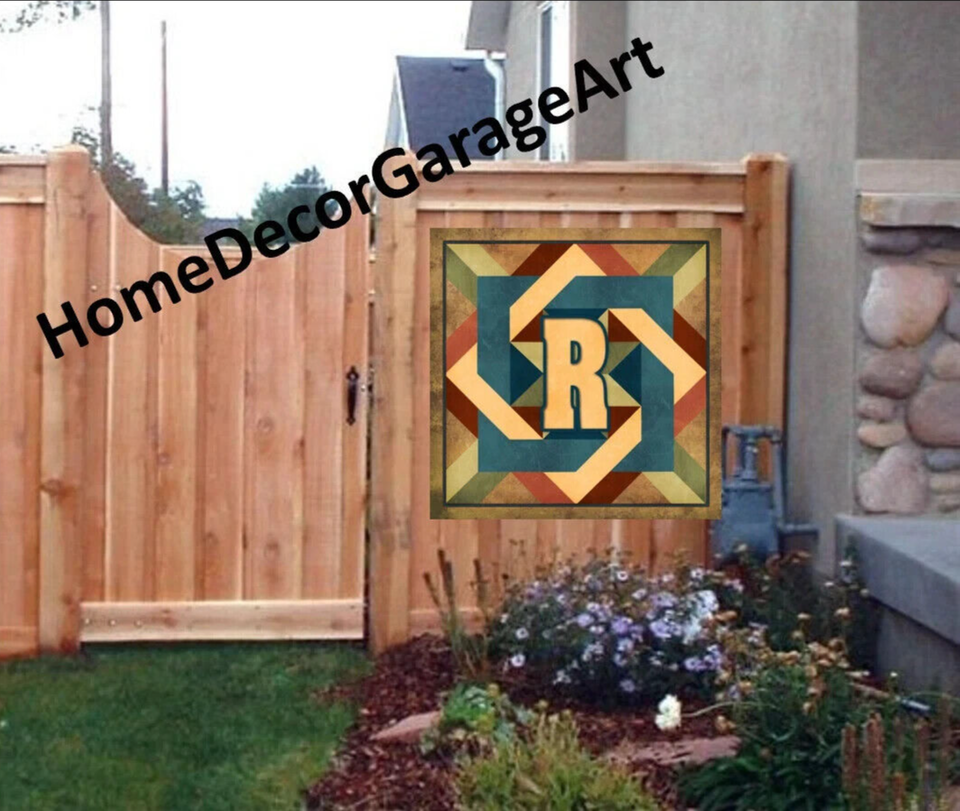 Personalized Initial Barn Quilt Sign, Box In Box Earth Tone Colors ...